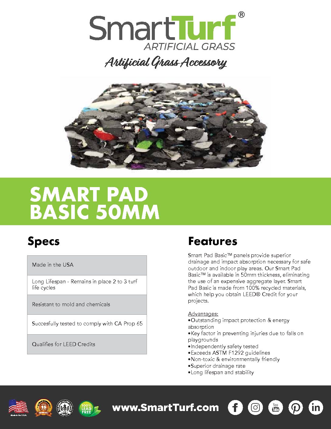 Smart Pad Basic 50mm | Smart Turf® Artificial Grass